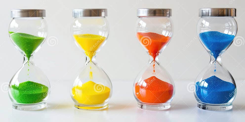 Four Hourglasses, Each Filled with a Different Colored Sand, Sit in a ...