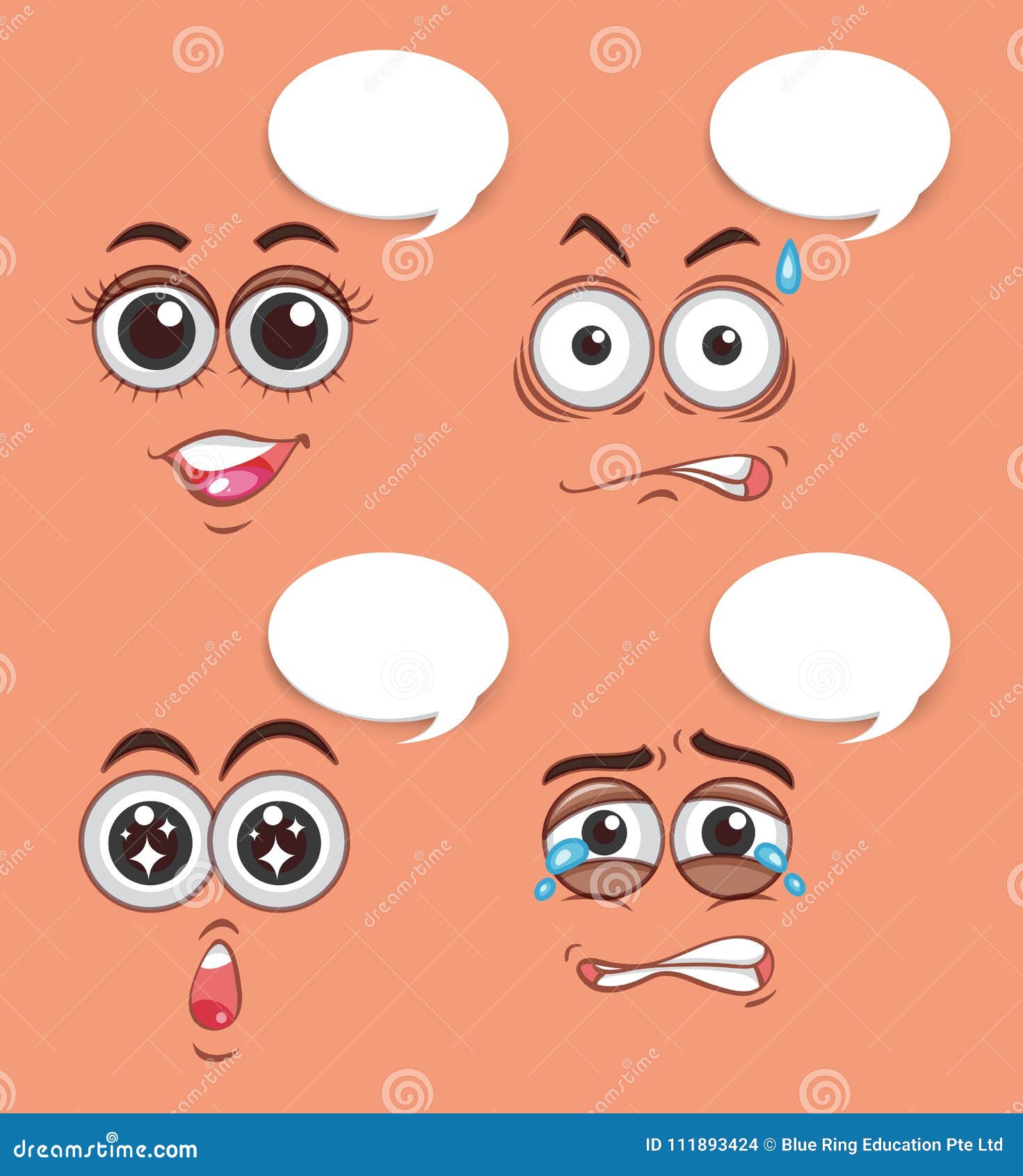 Four Human Faces with Different Emotions Stock Vector - Illustration of ...
