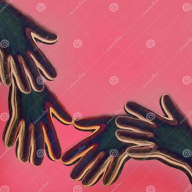 Four Human Hands.Human Multicolored Hands are Folded Together for ...