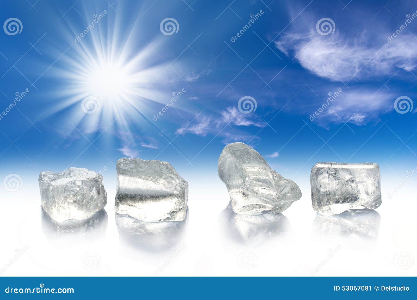 Four Ice Cubes, Sun and Blue Sky Stock Image - Image of blue, drink ...