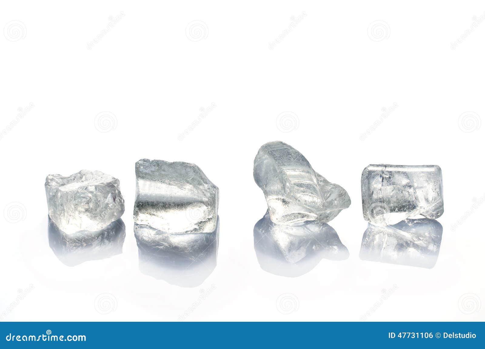 Ice Cubes On White Glass Mirror Background With Reflection Isolated ...