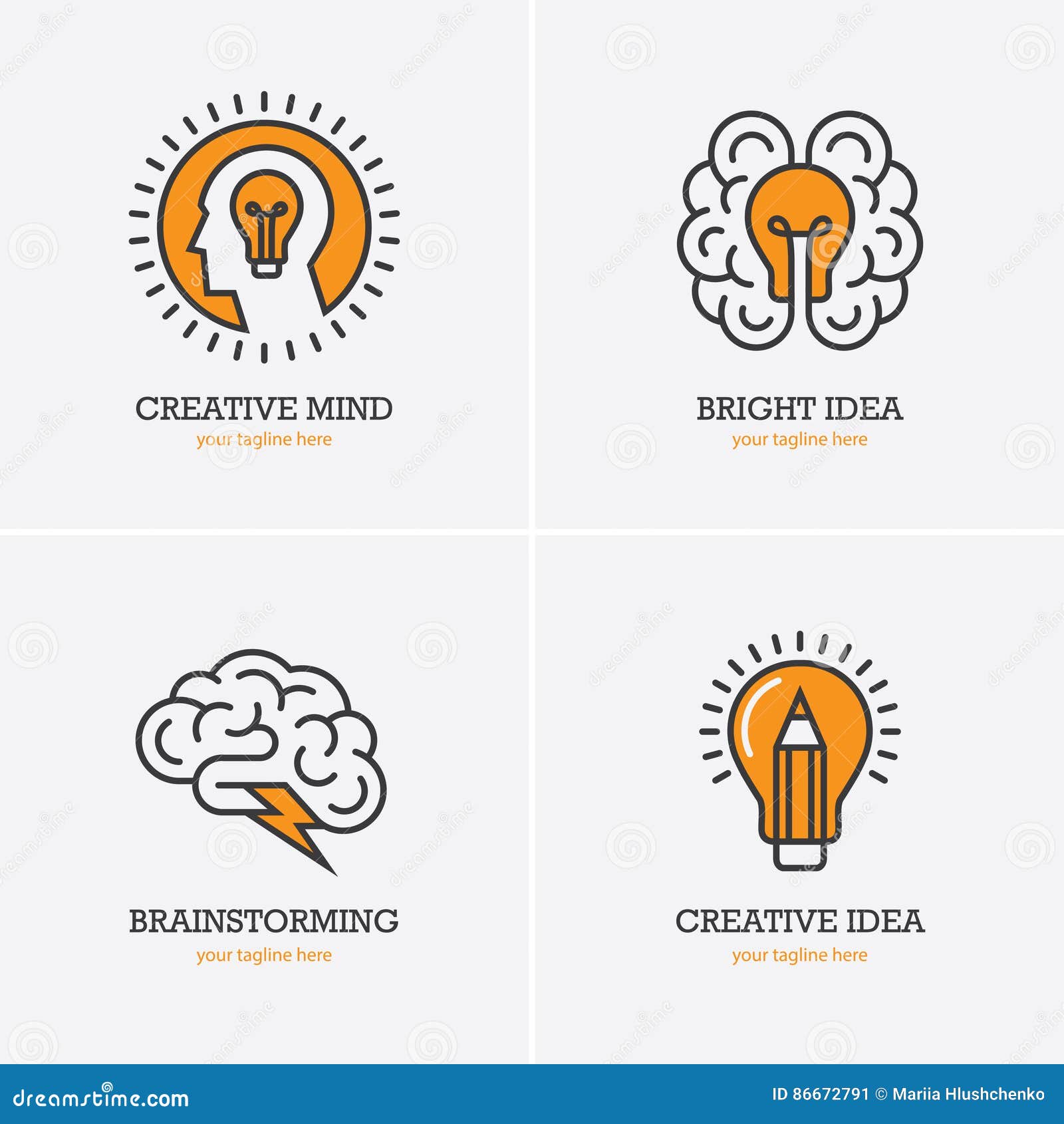 Brainstorming Logo. Brainstorming Emblem. Cloud The Brain And Lightning ...