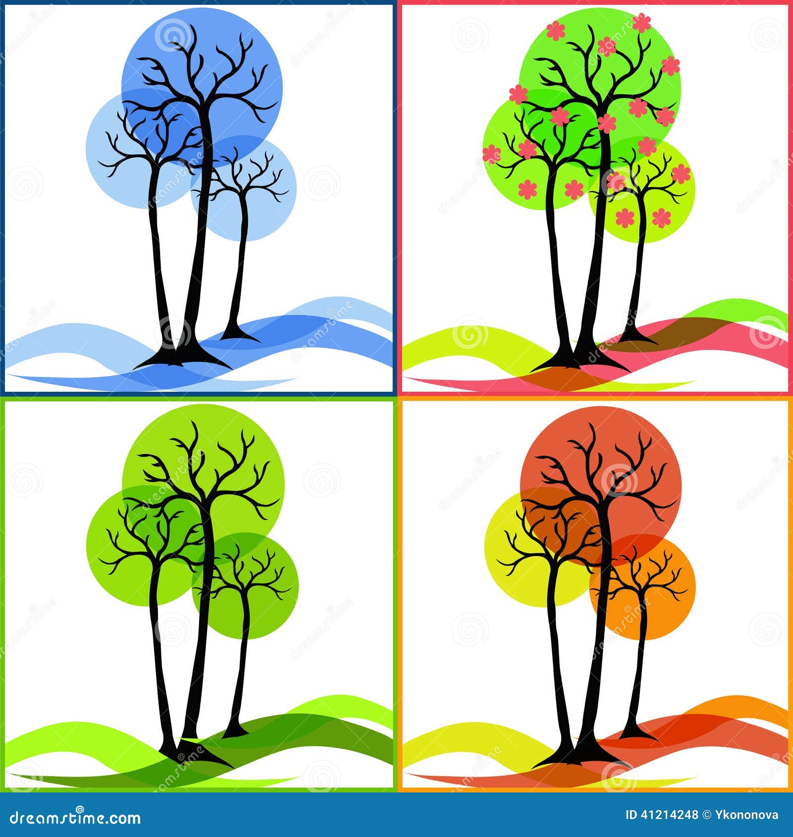 Four Icons with Trees. Summer, Fall, Winter, Spring Stock Vector ...