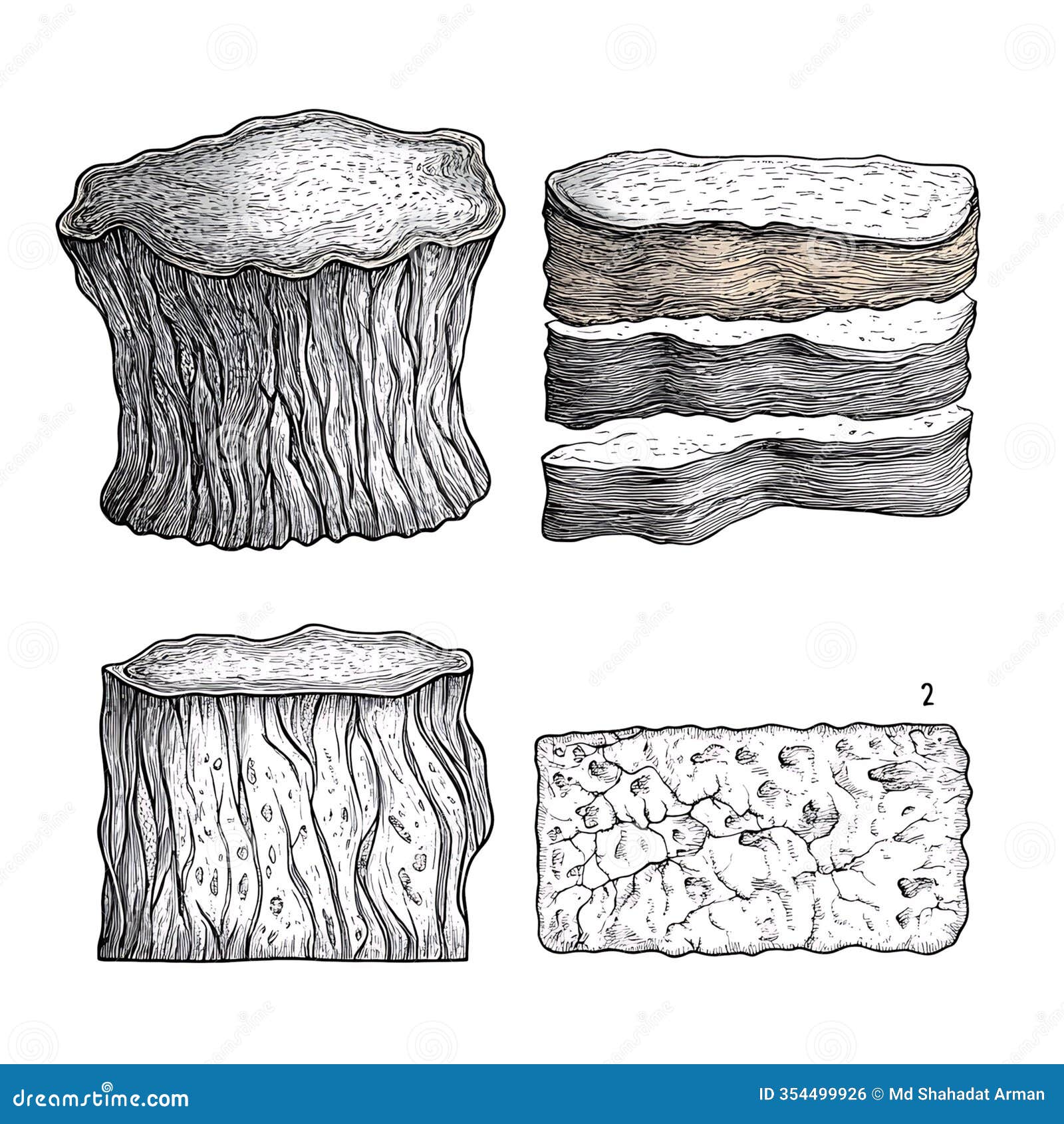 Four Illustrations of Layered Rock Formations, Showcasing Different ...