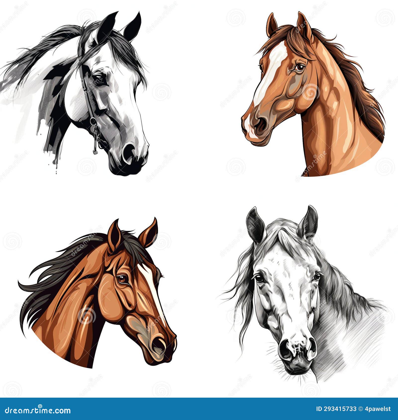 Four images of horses stock illustration. Illustration of stallion ...