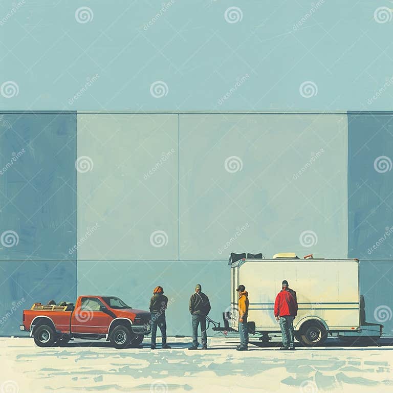 Four Individuals Queue for Vehicle Loading Assistance Stock ...