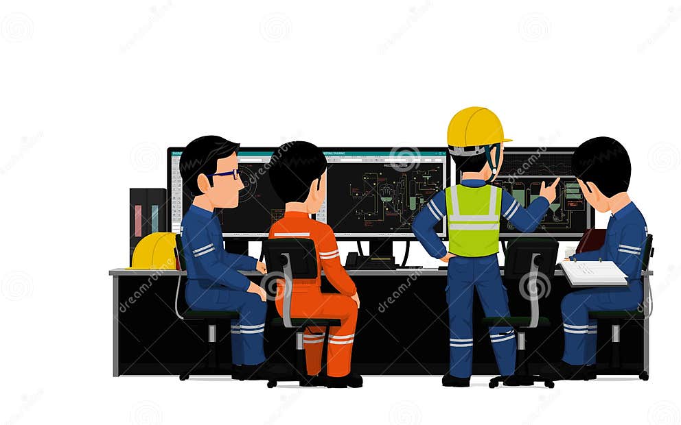 Four Industrial Workers are Discussing about Their Work Stock Vector ...