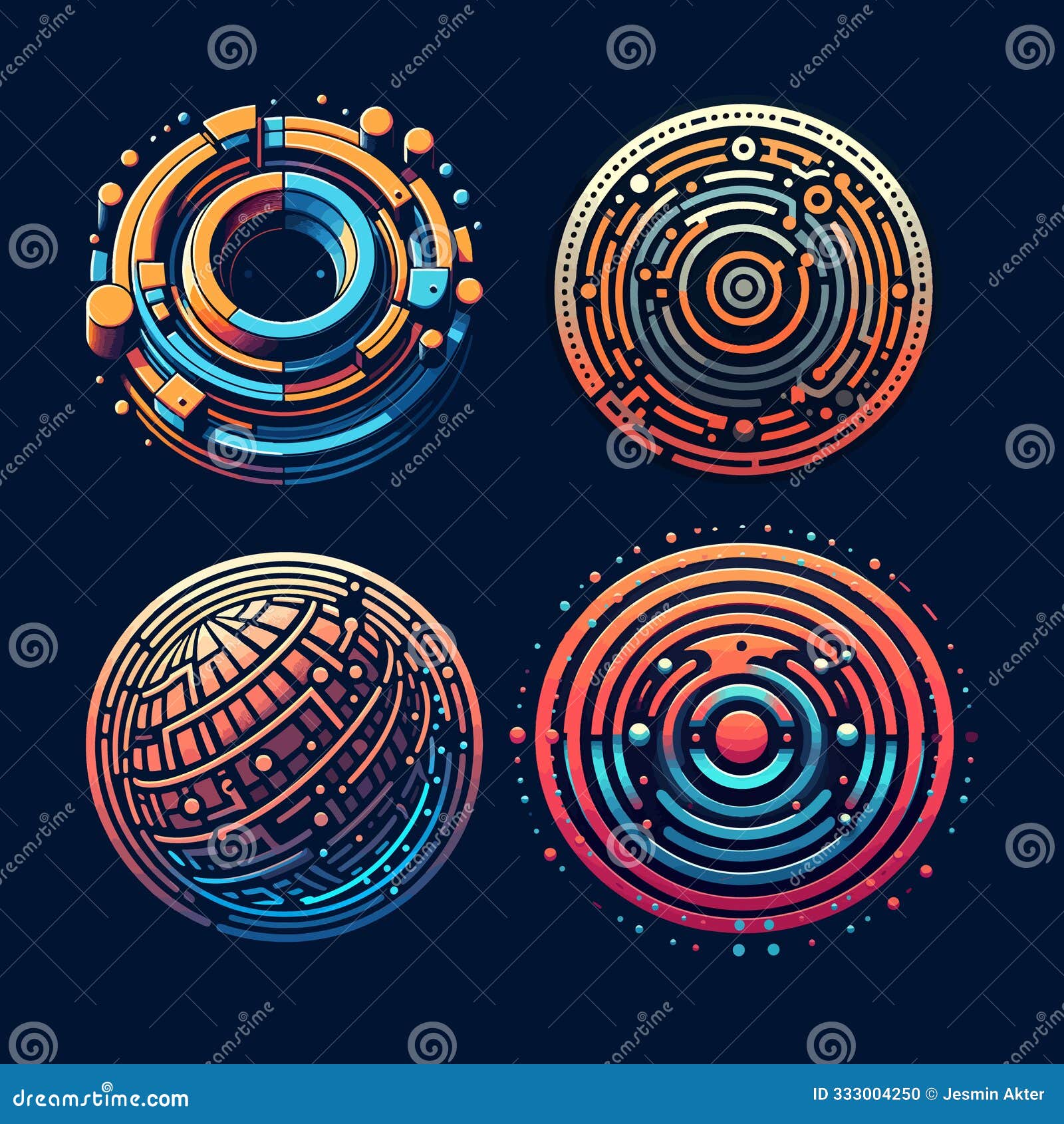 Four High-Tech Circular Designs Stock Illustration - Illustration of ...