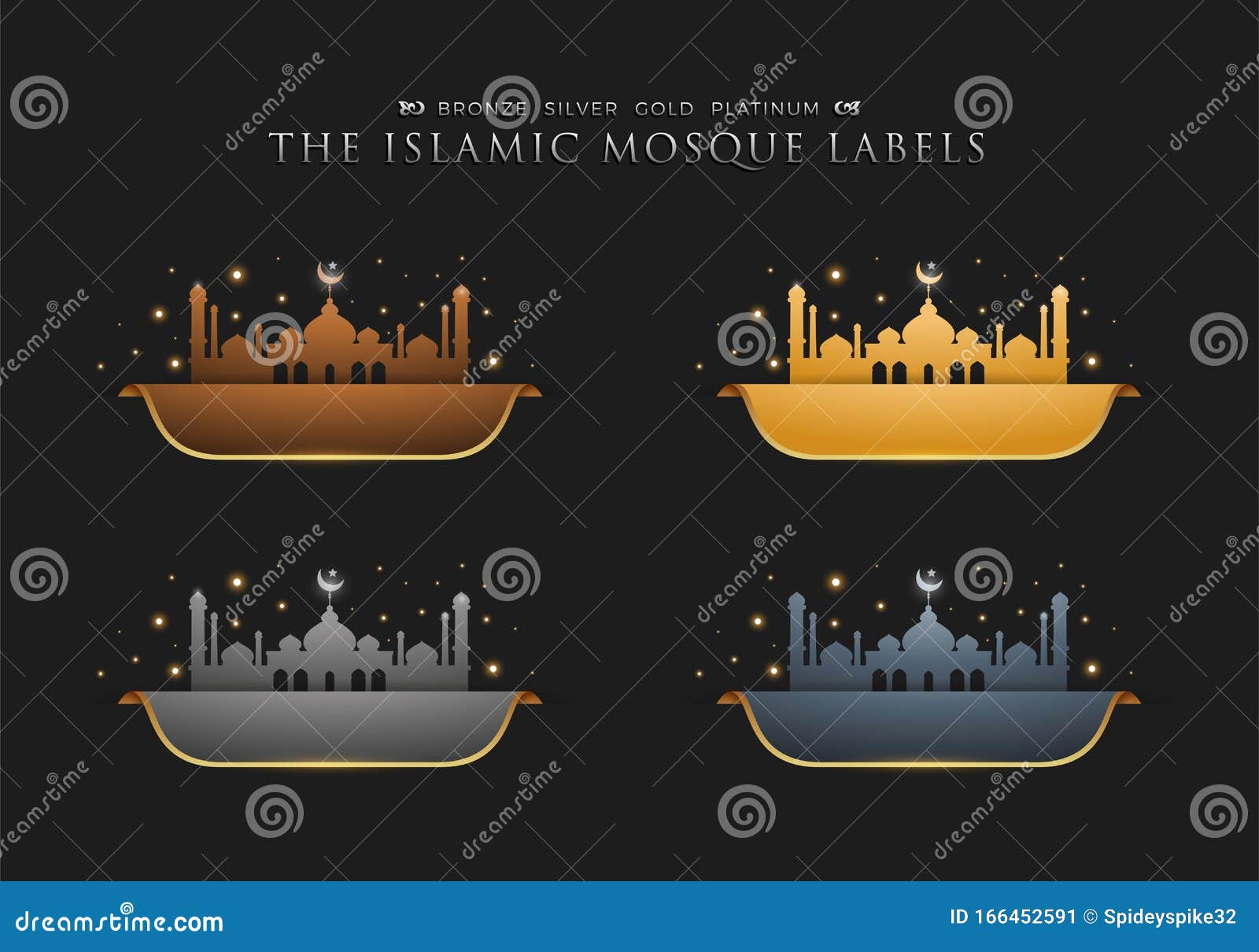 Four Islamic Mosque Labels. Vector Illustration Stock Illustration ...