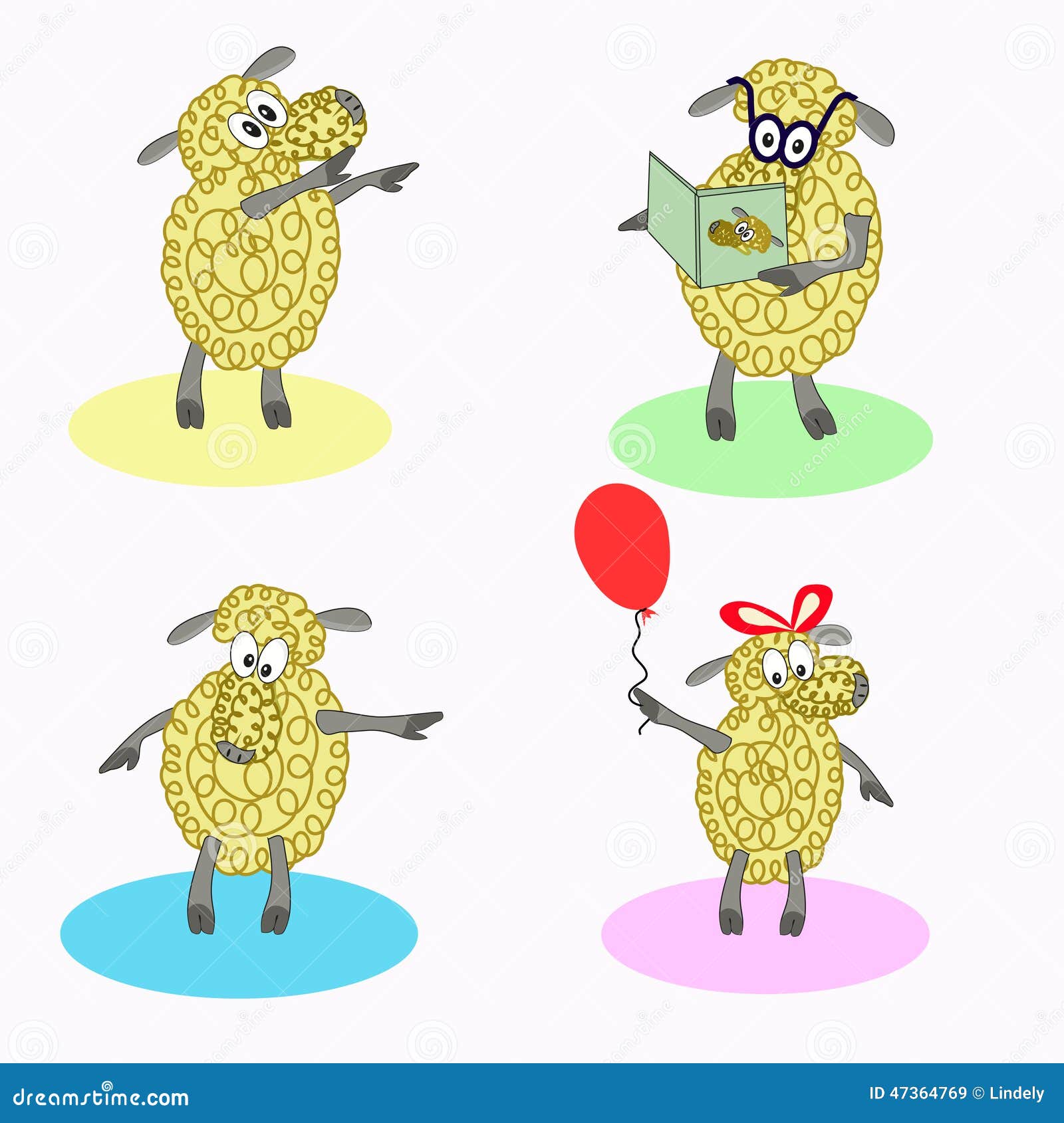 Four Isolated Cartoon Sheep Stock Vector - Illustration of pets, cute ...