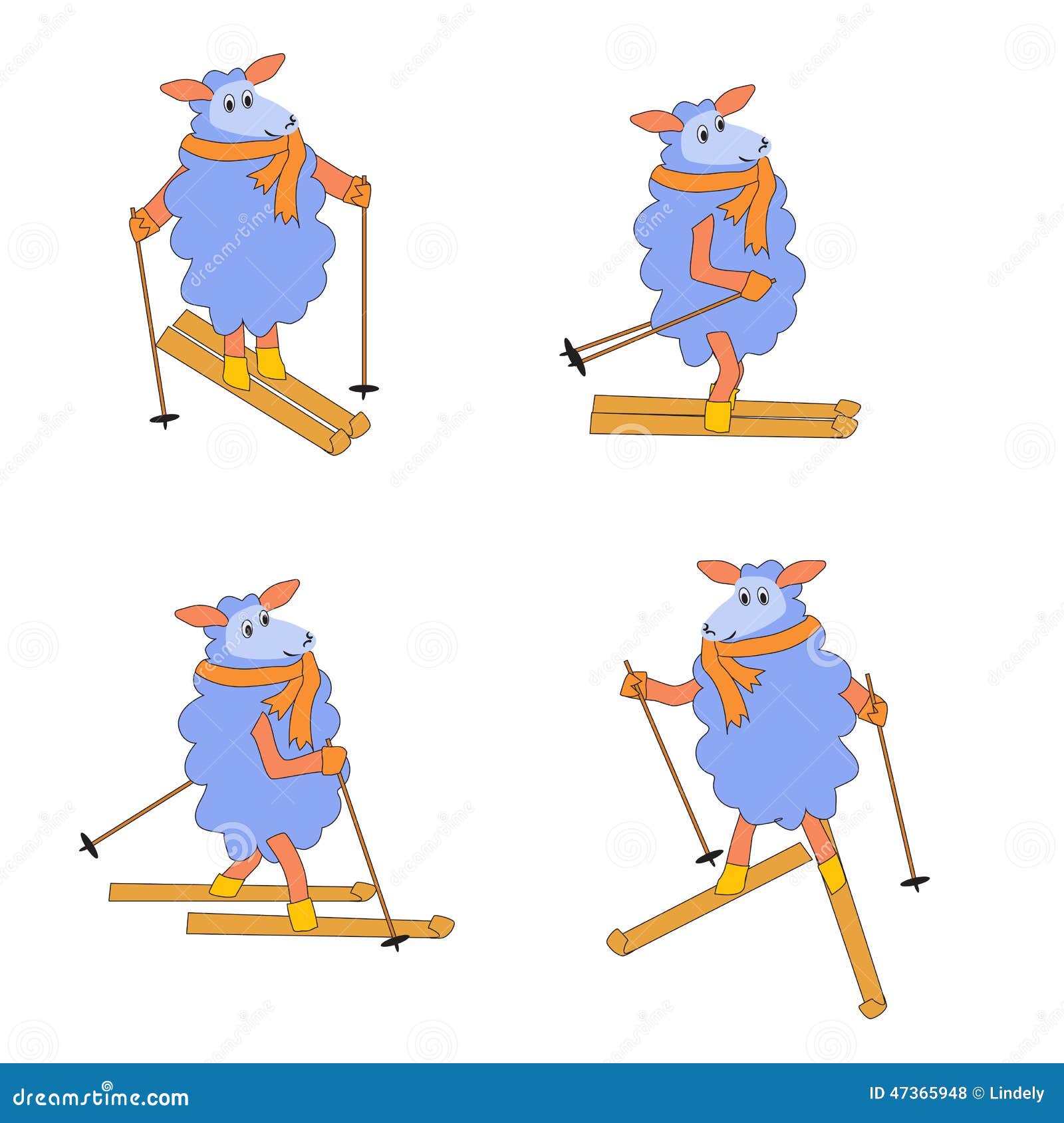 Four isolated sheep skiing stock vector. Illustration of cute - 47365948