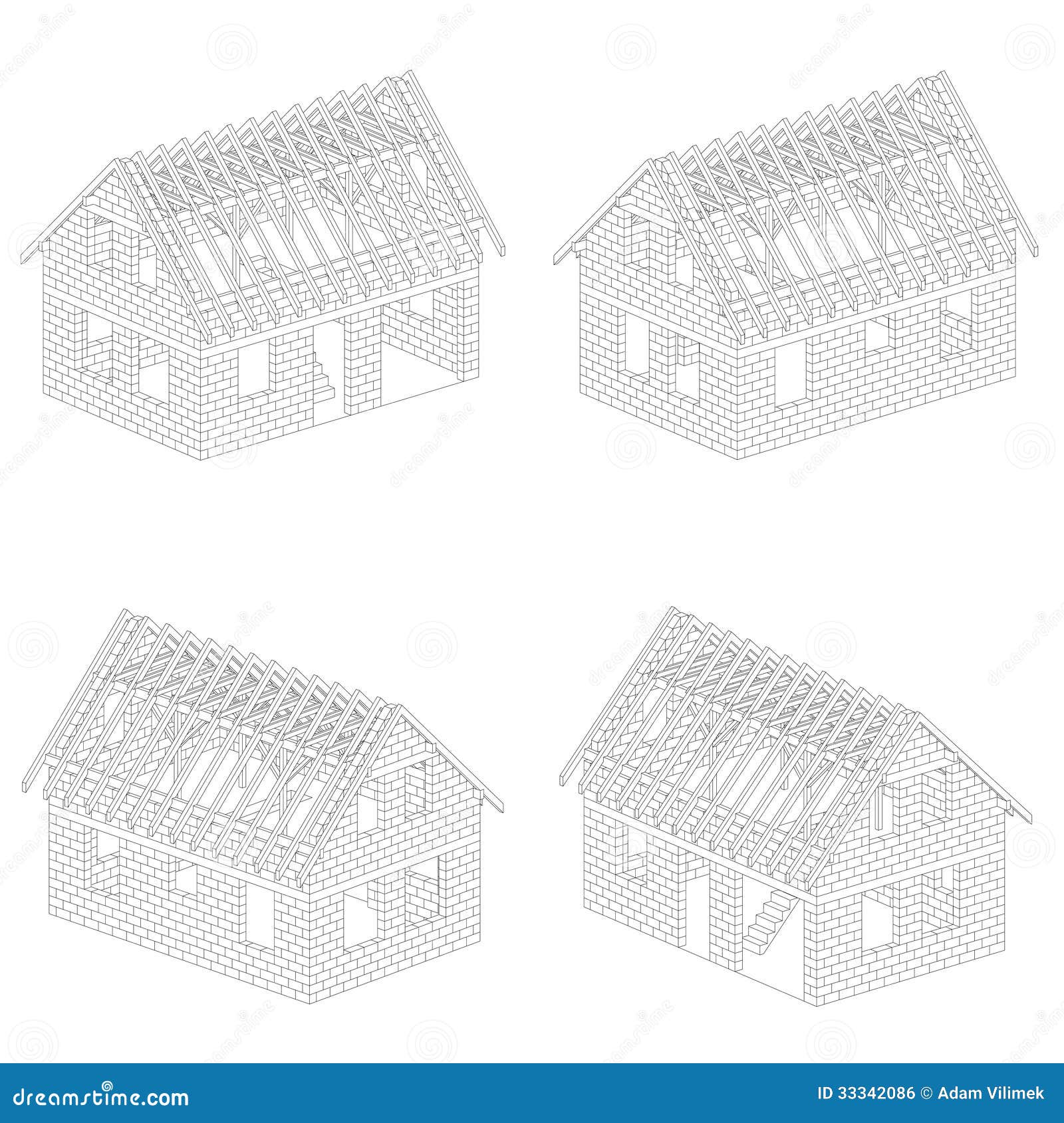 Four Isometric Line Drawing Schema Views Stock Illustration ...