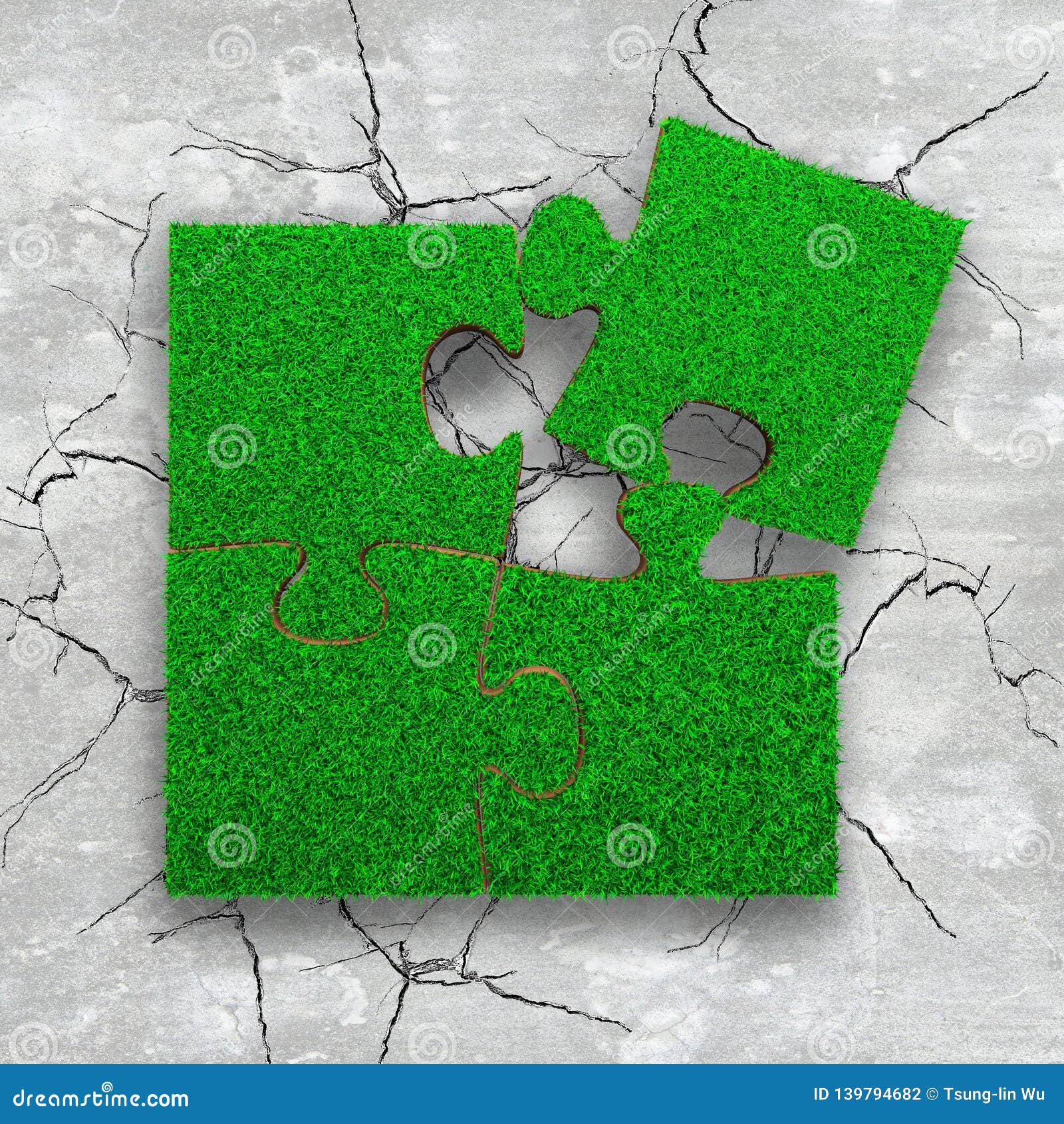 Four Jigsaw Puzzles with Green Grass Stock Photo - Image of ...