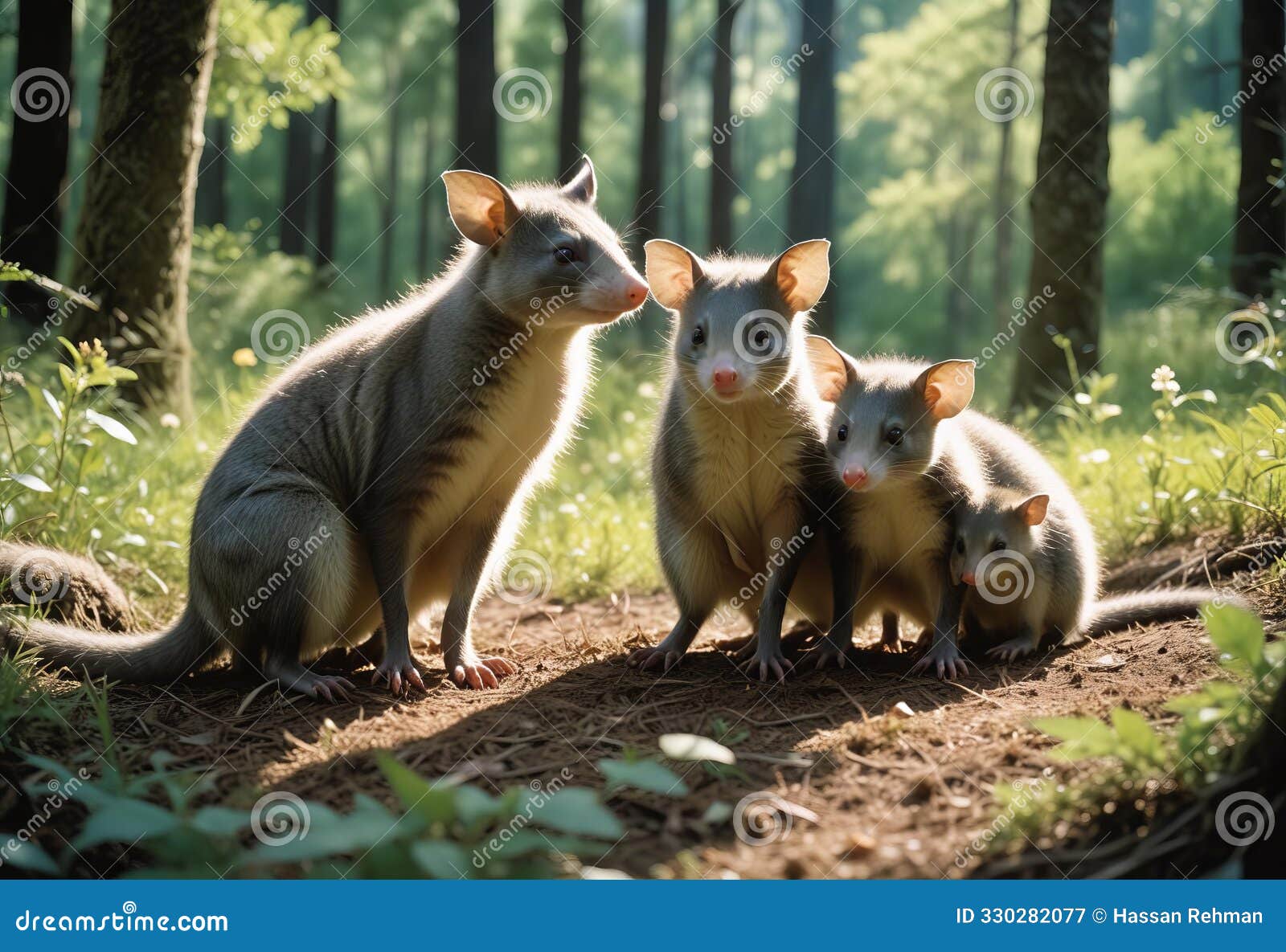Four Joey Possums Riding on Mother`s Back during Springtime Stock ...