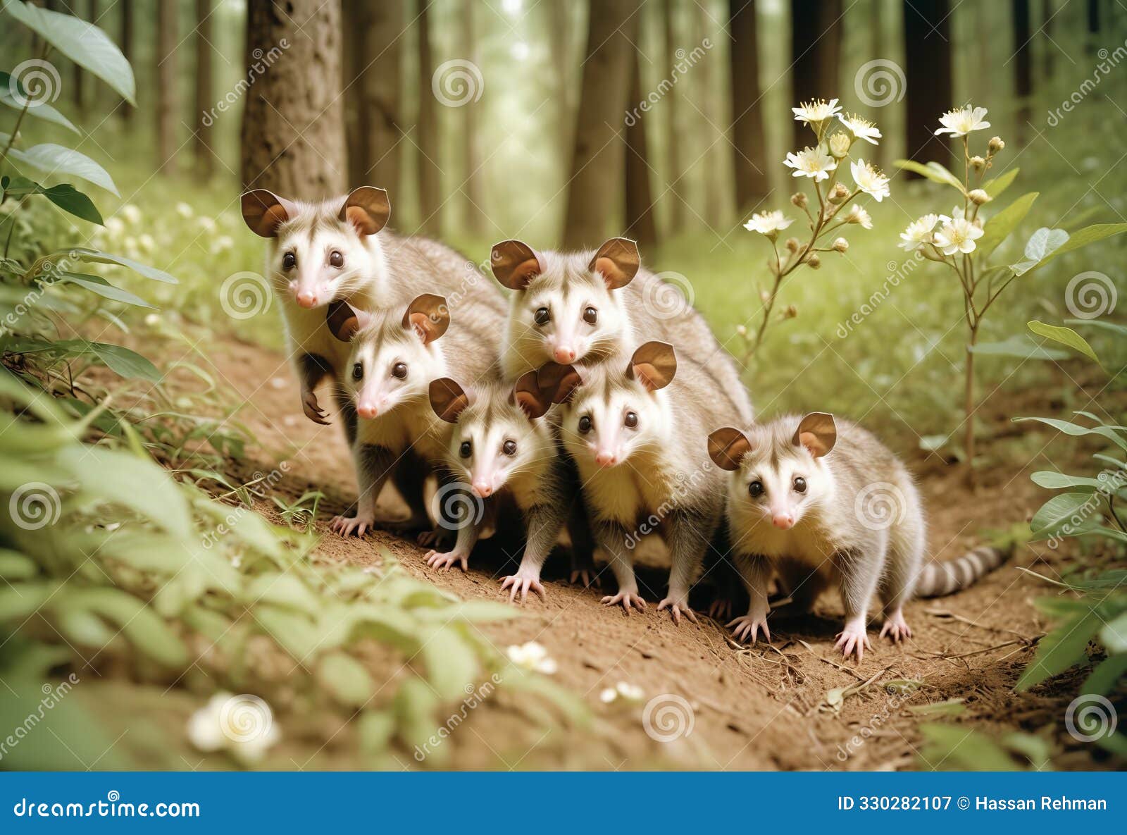 Four Joey Possums Riding on Mother`s Back during Springtime Stock ...