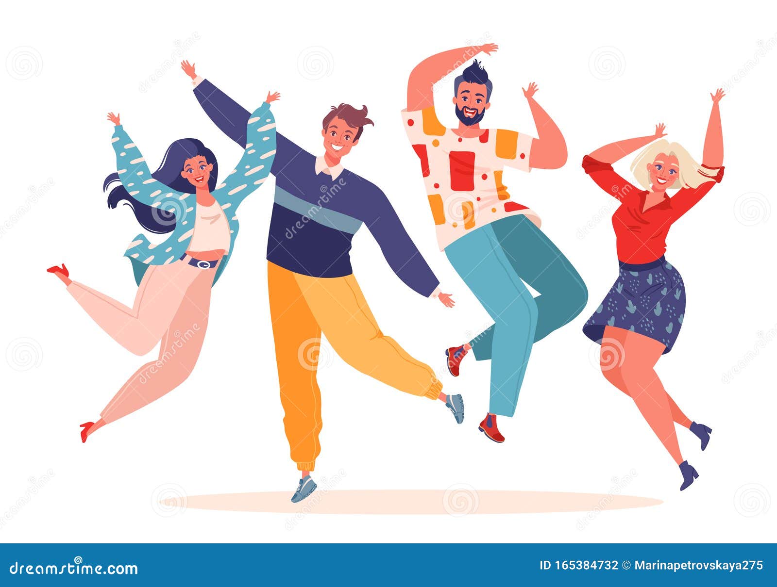 Vector, Trendy Illustration in Flat Cartoon Style with Four Young ...