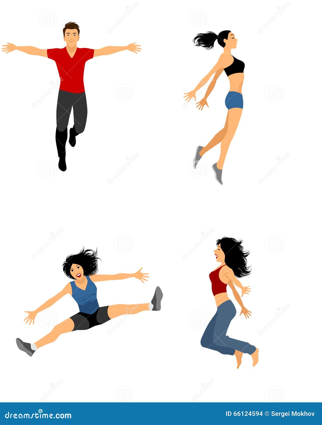 Four jumping people stock vector. Illustration of happy - 66124594