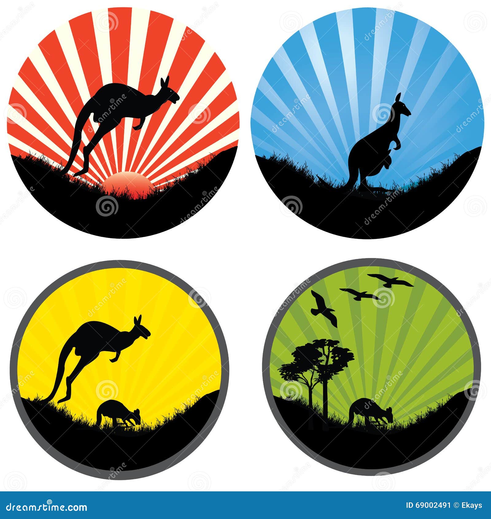 Four kangaroo in a circle stock illustration. Illustration of icon ...