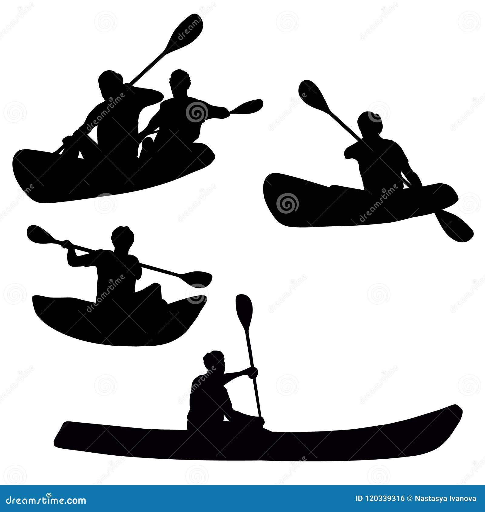 Four Kayakers Isolated Silhouettes Stock Vector - Illustration of ...