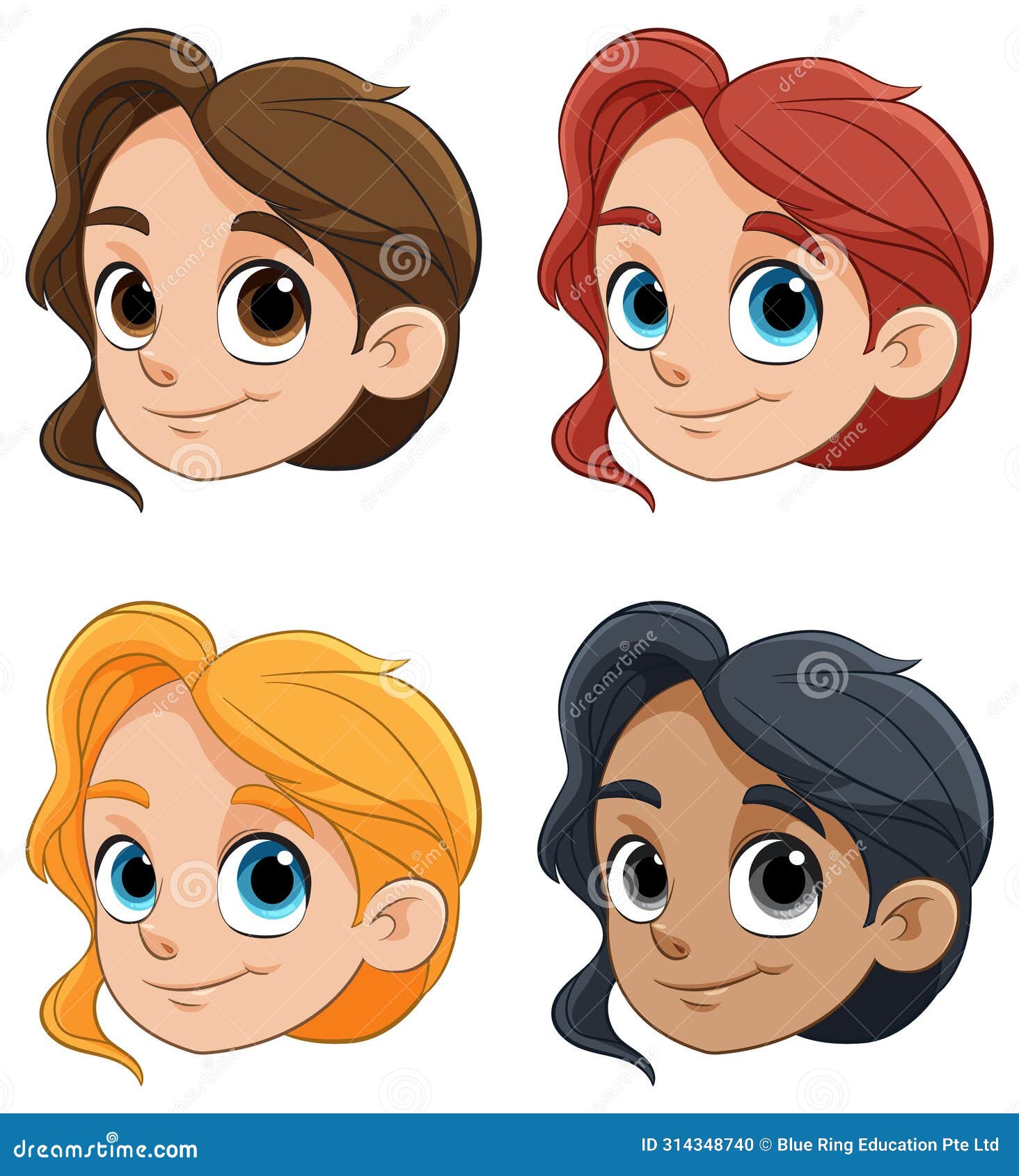 Four Kids with Cheerful Expressions Stock Vector - Illustration of ...