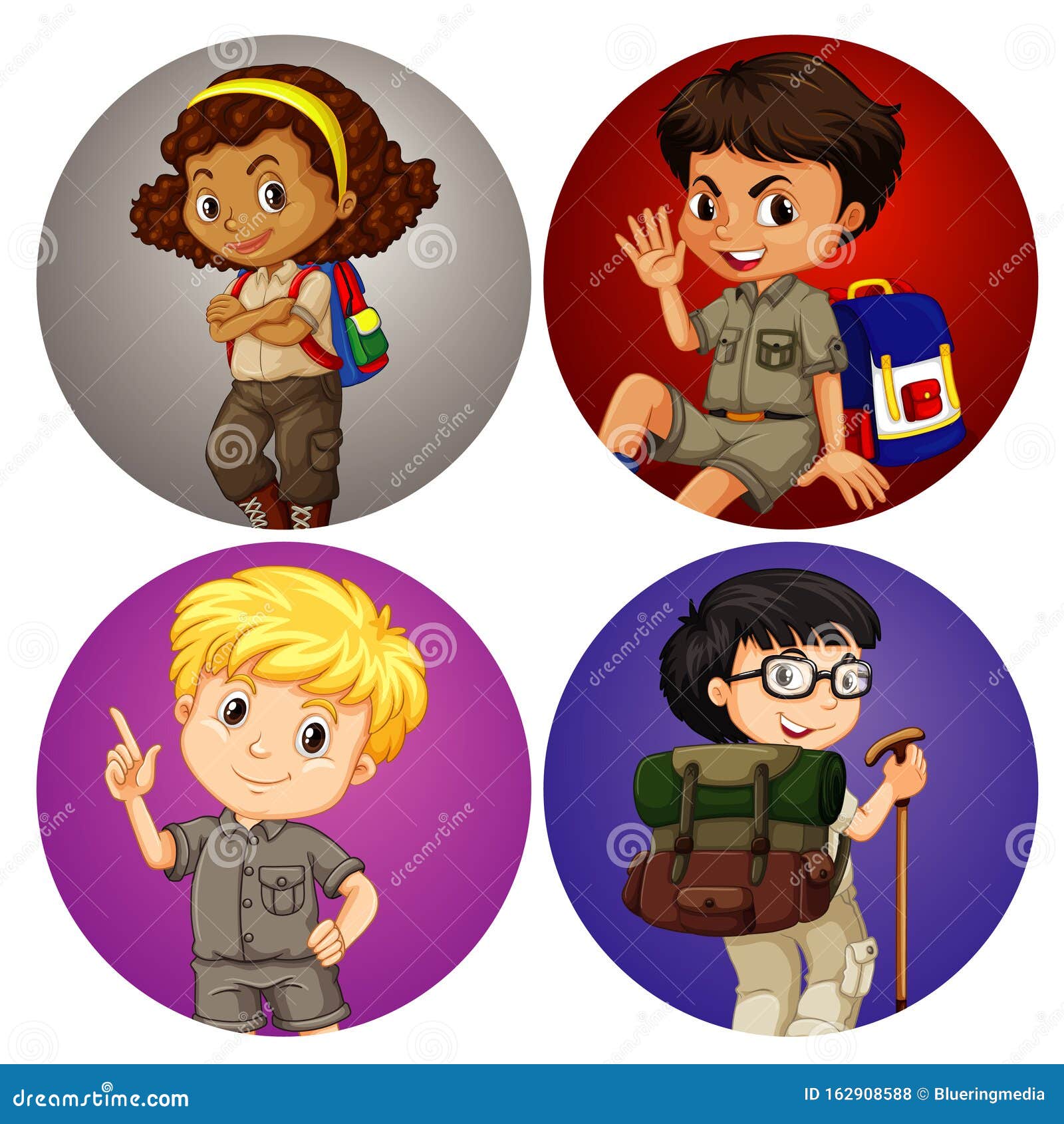 Backpacking Kids Go Through The Steppe Cartoon Vector Illustration ...