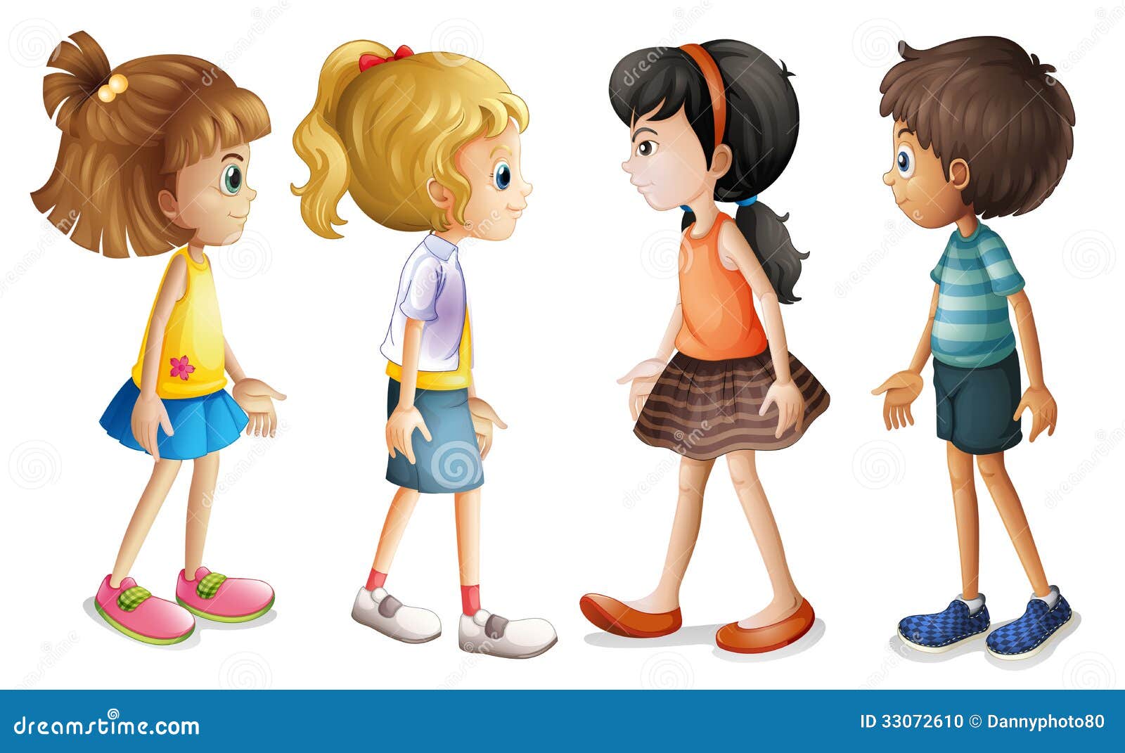 Four Kids Facing Each Other Stock Vector - Image: 33072610