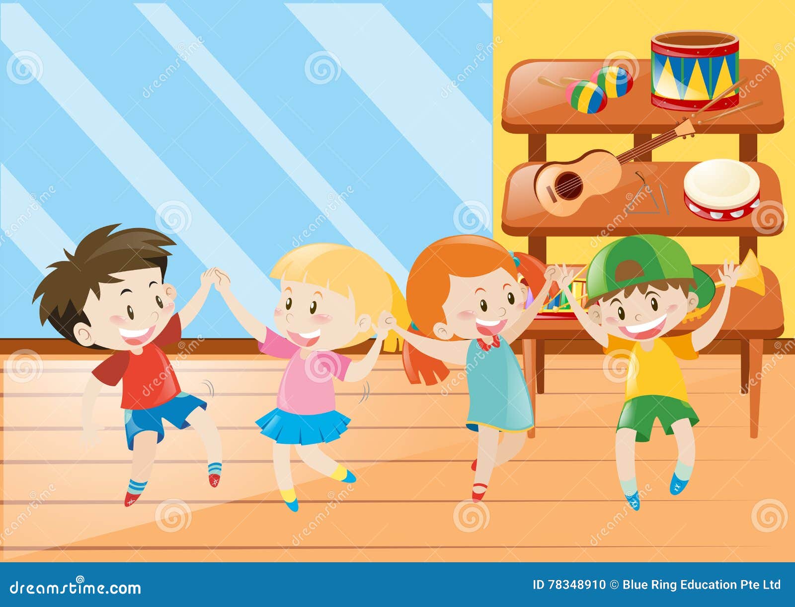 Four Kids Having Fun in Music Class Stock Vector - Illustration of ...