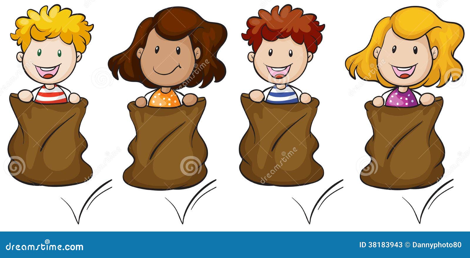 Kids In Sack Race In Front Of Colorful World Map Royalty-Free Stock ...