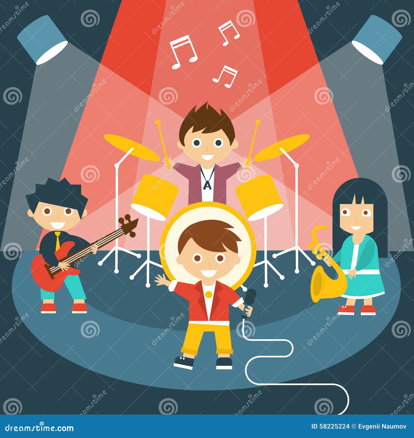 Four kids in a music band stock vector. Illustration of musician - 58225224