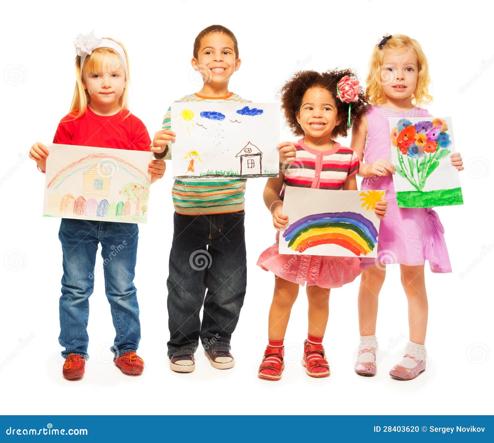 Four Kids with Pictures in Their Hands Stock Photo - Image of fuzzy ...