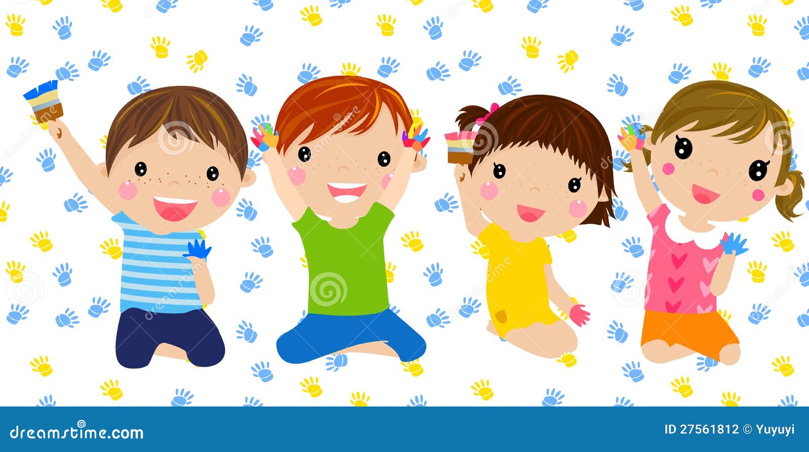Four Kids Playing Hand Paint Stock Vector - Illustration of cartoon ...