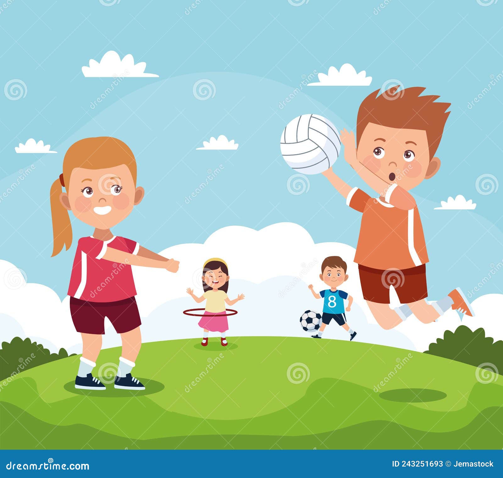 Four Kids Practicing Activities Stock Vector - Illustration of cartoon ...