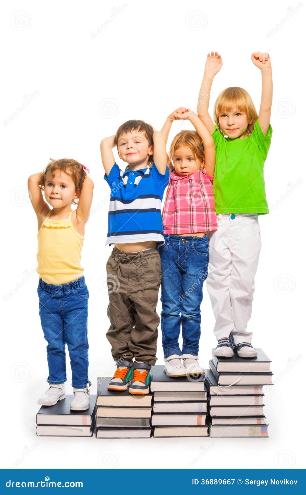 Four Kids Sitting on the Books Stock Image - Image of smile, isolated ...