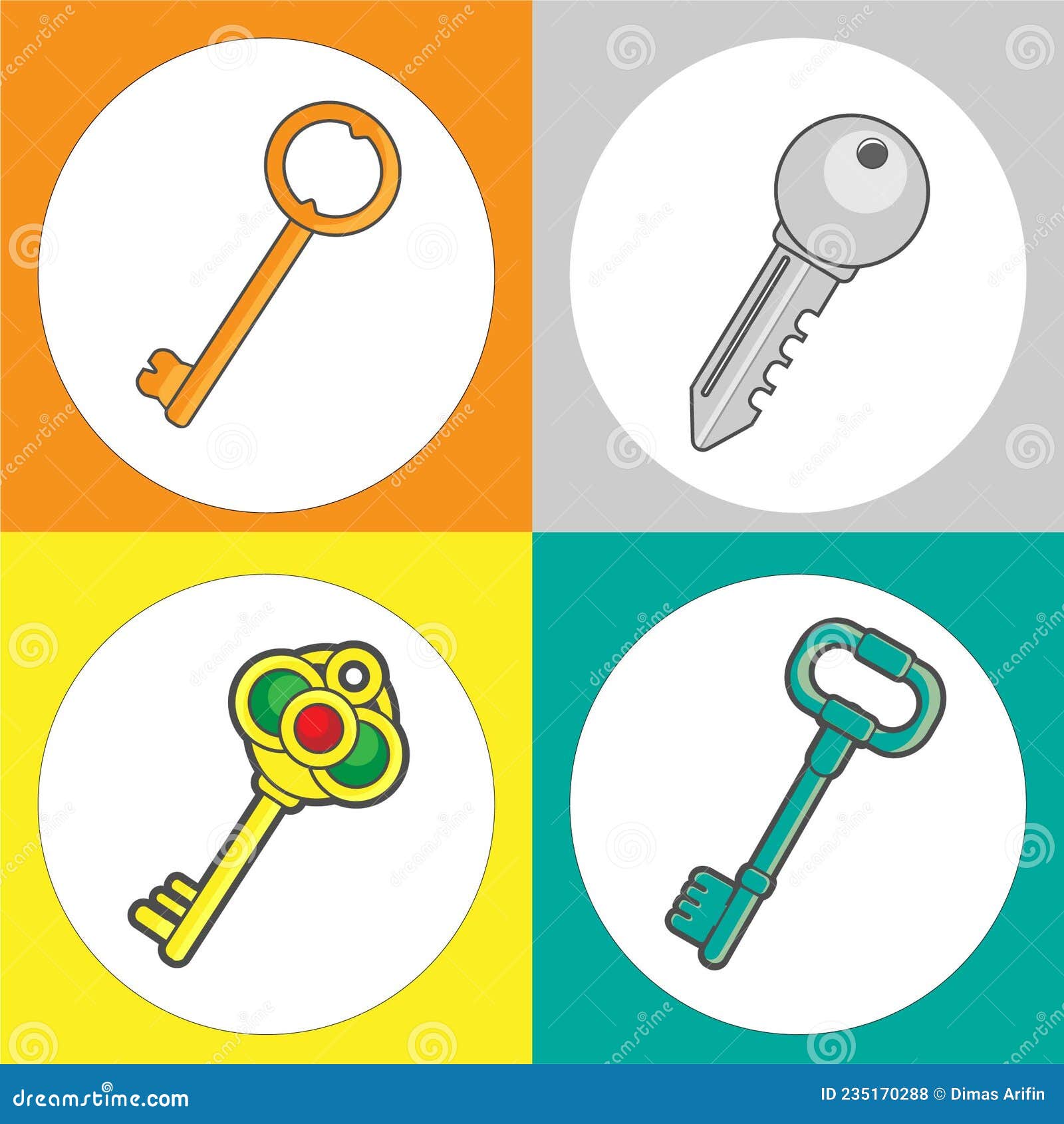 Four Kind of Classic House Keys Mixed Shapes Stock Vector ...