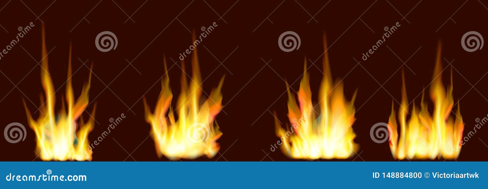 Four Kinds of Flame Wood Fire on a Brown Background Stock Illustration ...