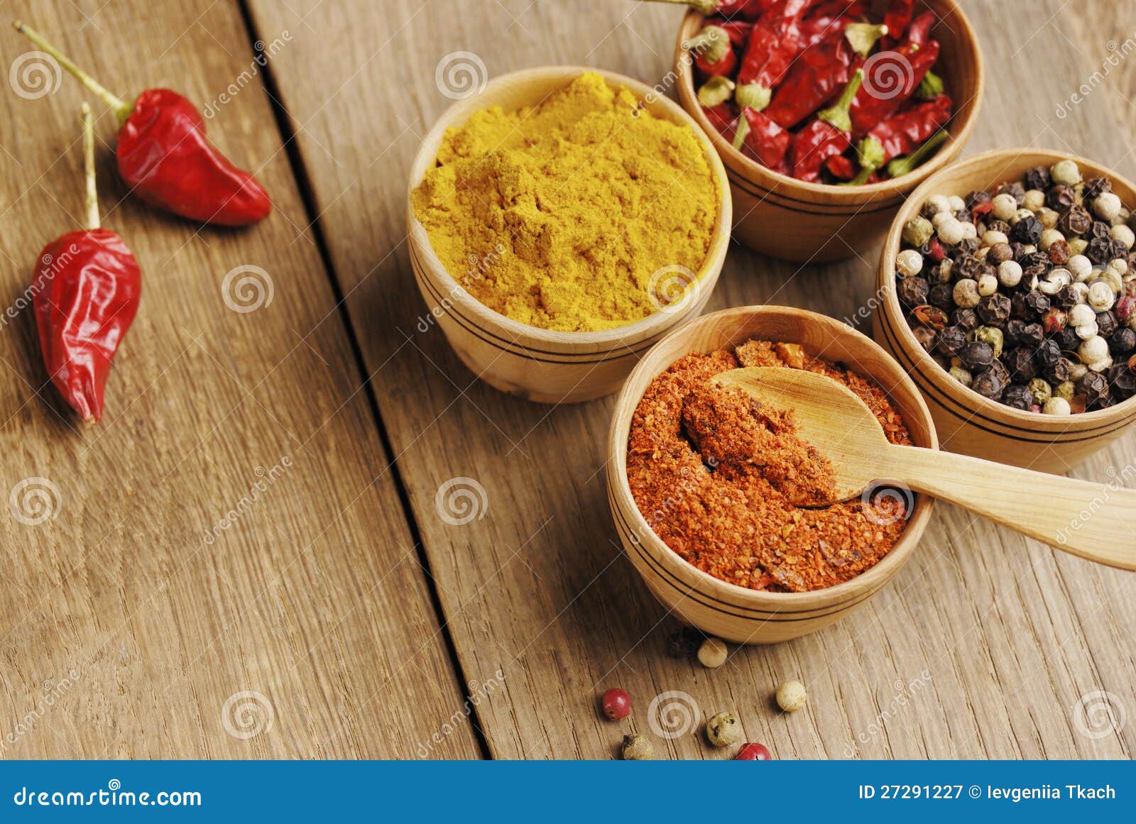 Four kinds of seasonings stock image. Image of wooden - 27291227