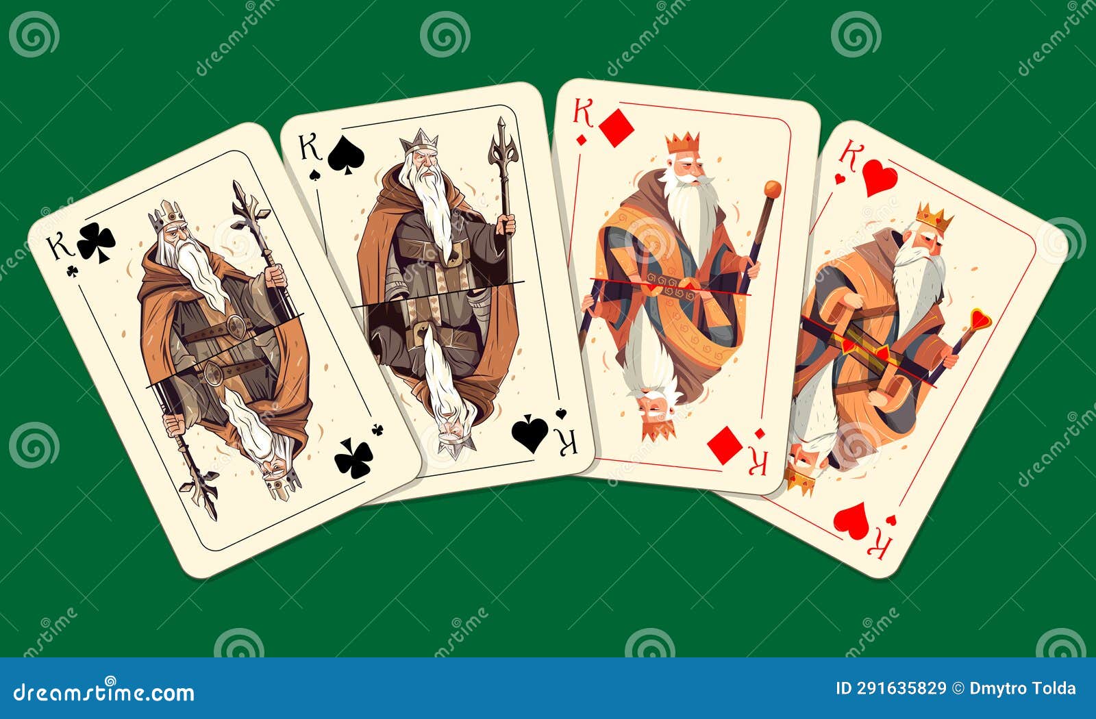 Four Kings Dressed In Ancient Clothes, Carrying Rods, Cups, Golds ...