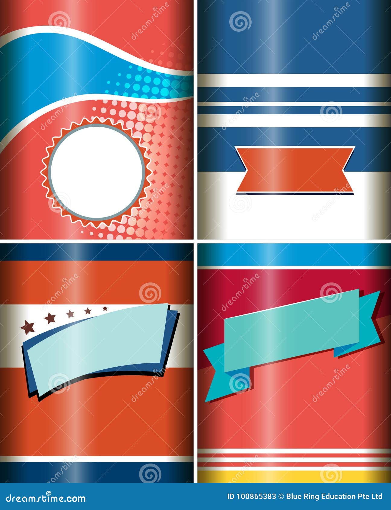 Four Label Designs in Red and Blue Stock Vector - Illustration of ...