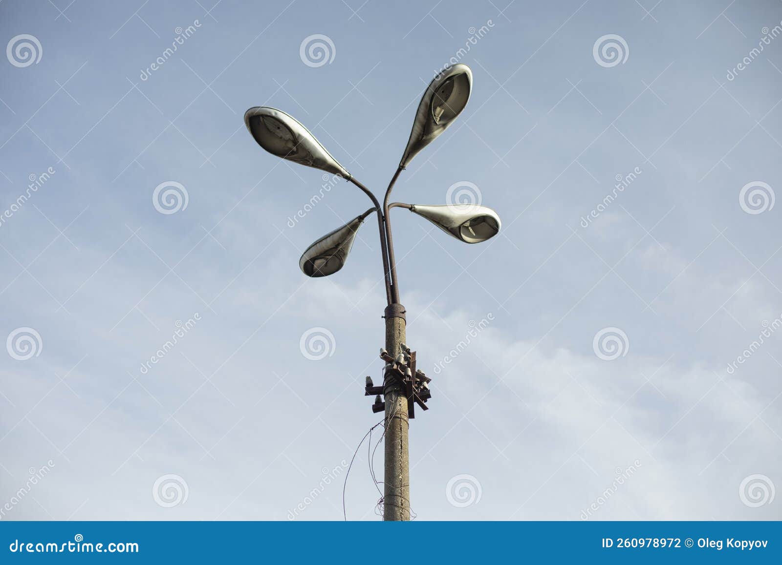 Four Lamps on Pole. Lighting Fixture of Old Type Stock Photo - Image of ...