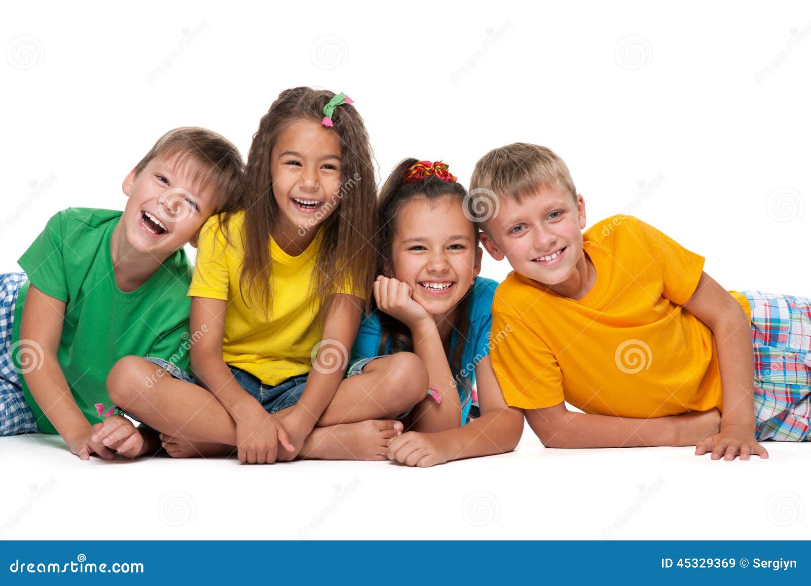 Four laughing children stock image. Image of school, positivity - 45329369