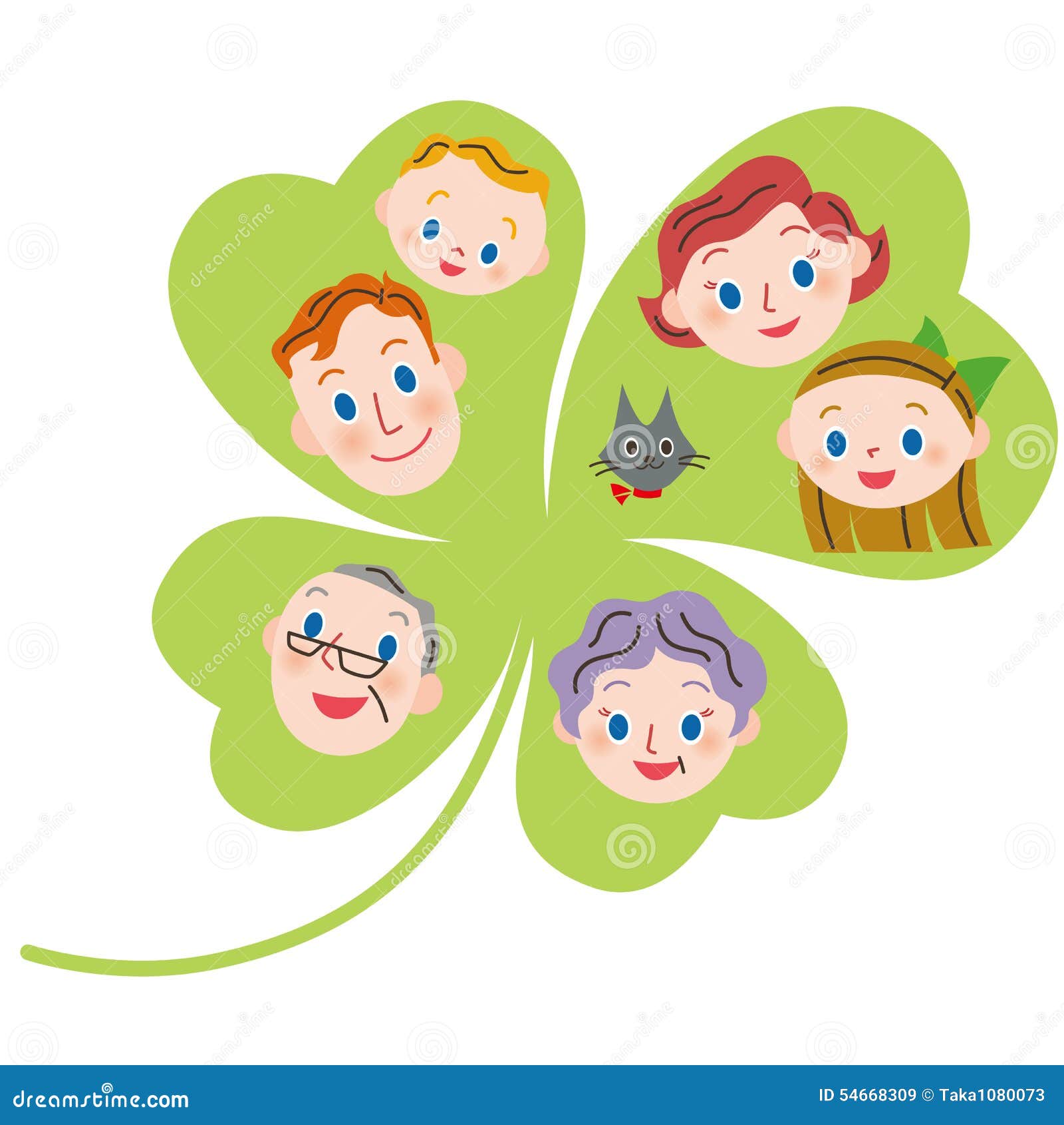 Four-leaf Clover and Close Three-generation Family Stock Vector ...