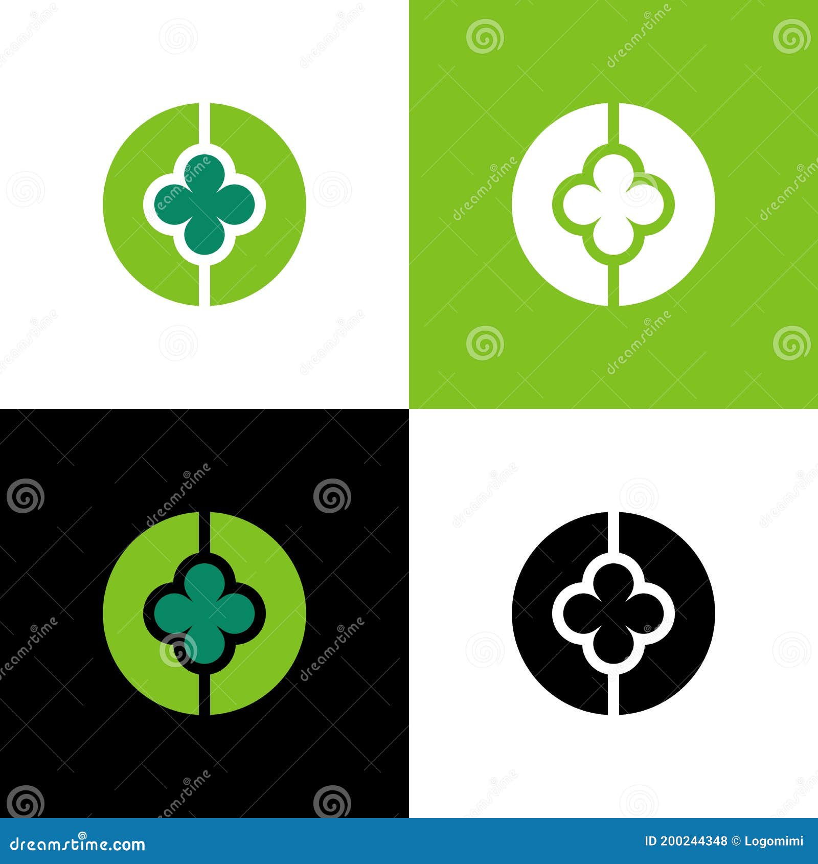 Four Leaf Clover Logo Template, Circle Shape Symbol, Shamrock Icon ...