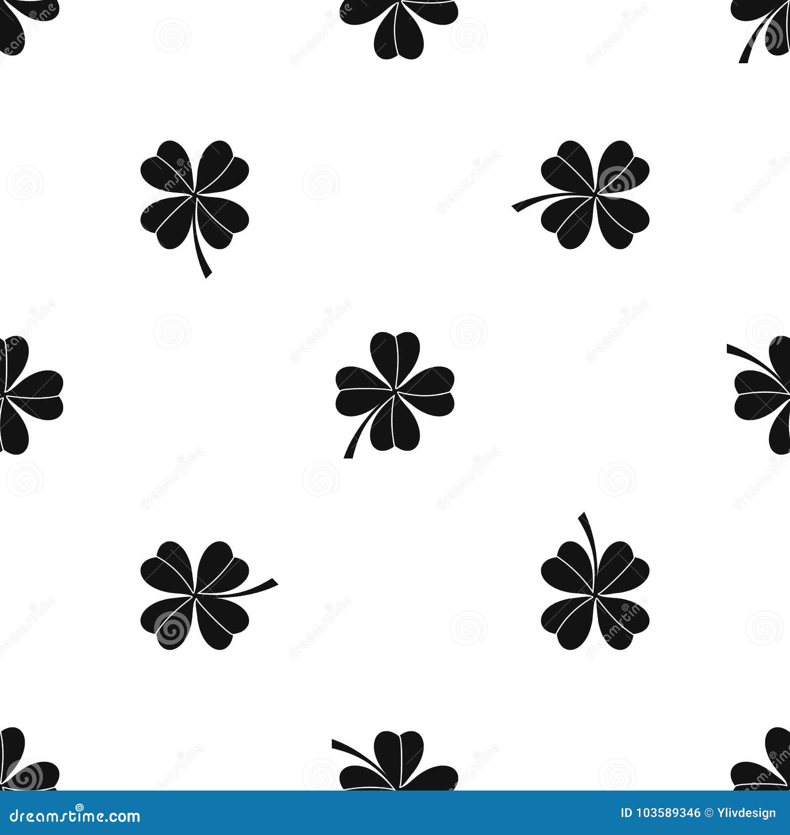 Four Leaf Clover Pattern Seamless Black Stock Vector - Illustration of ...
