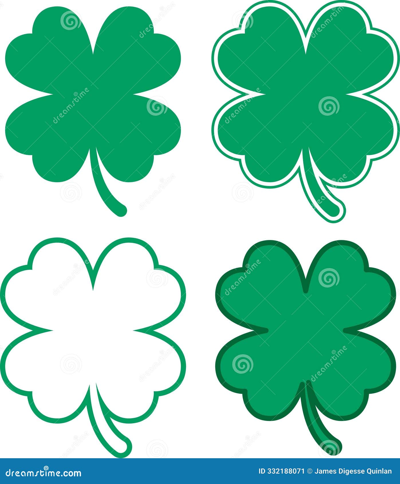 Four Leaf Clover Shape Vector Illustration. Isolated Shamrock Decal and ...