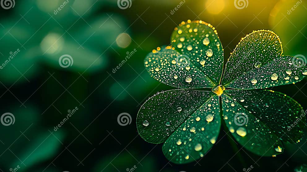 A Four Leaf Clover with Water Droplets on it Stock Photo - Image of ...