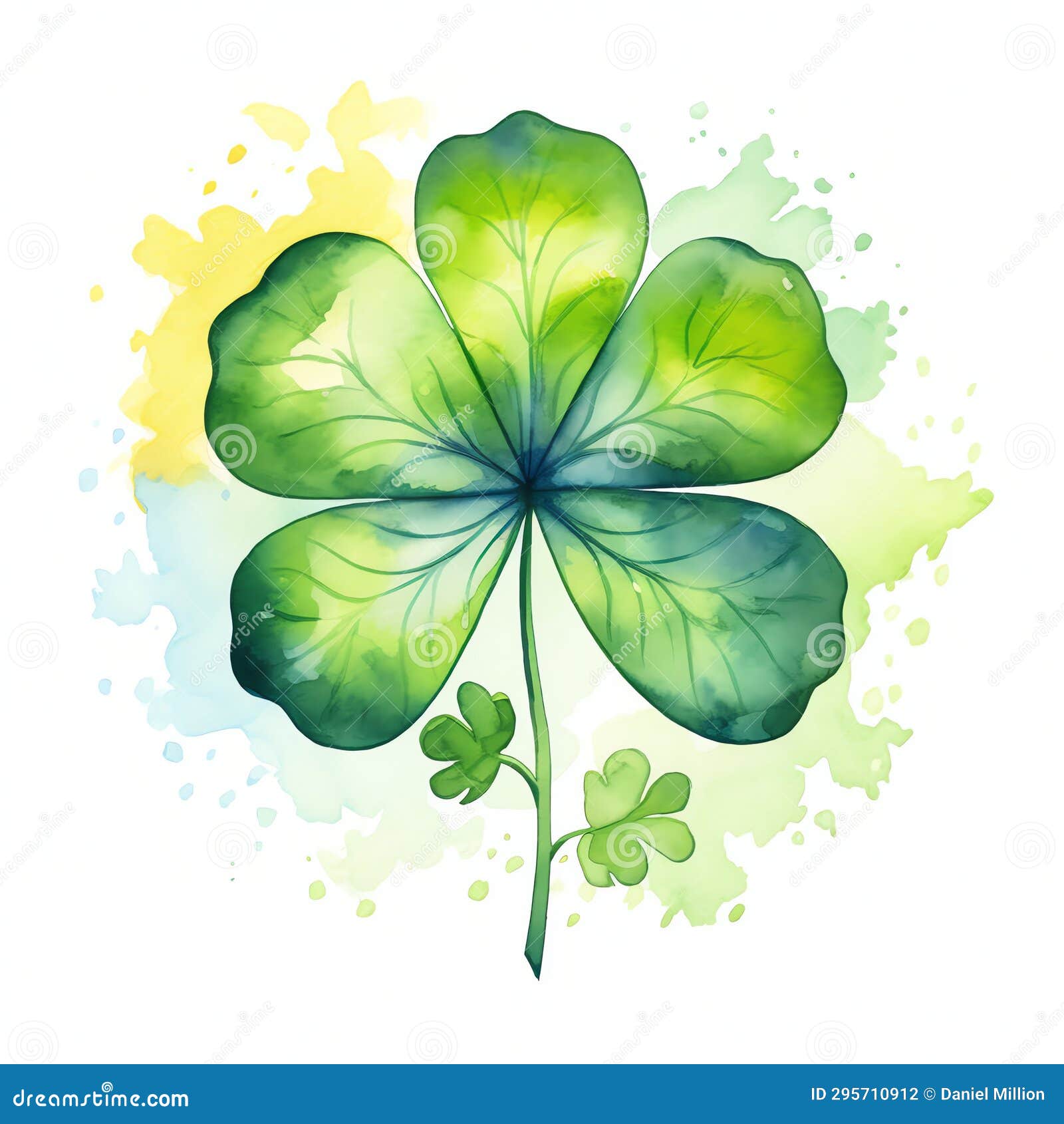 A Four Leaf Clover Watercolor Stock Illustration - Illustration of ...
