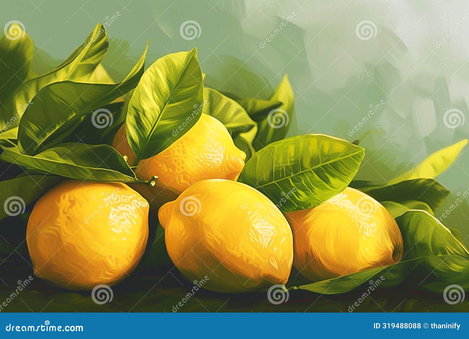 Four Lemons Sitting on a Branch with Leaves Stock Illustration ...