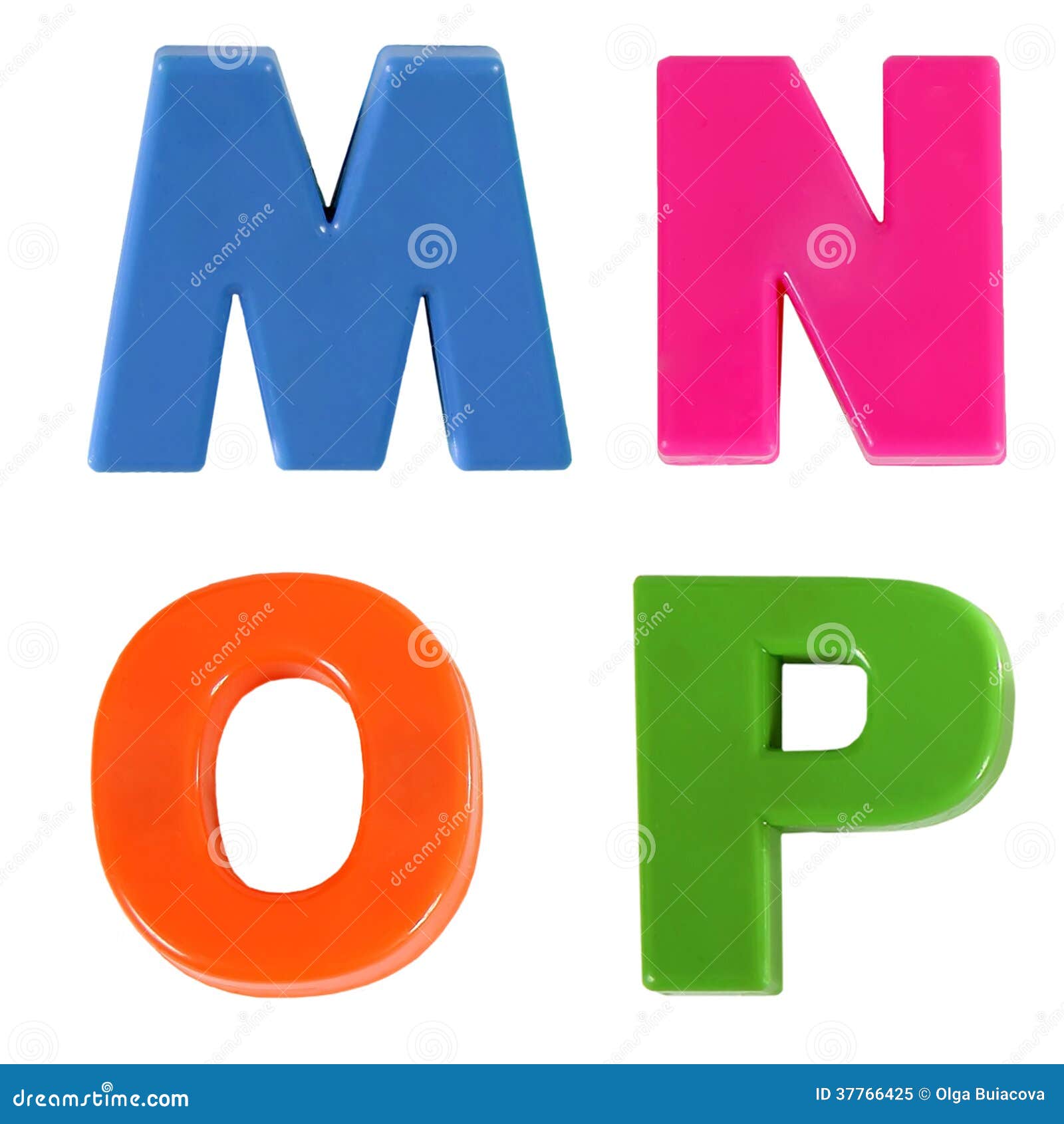 Four Letters Written in Multicolored Plastic Kids Letters Stock Image ...