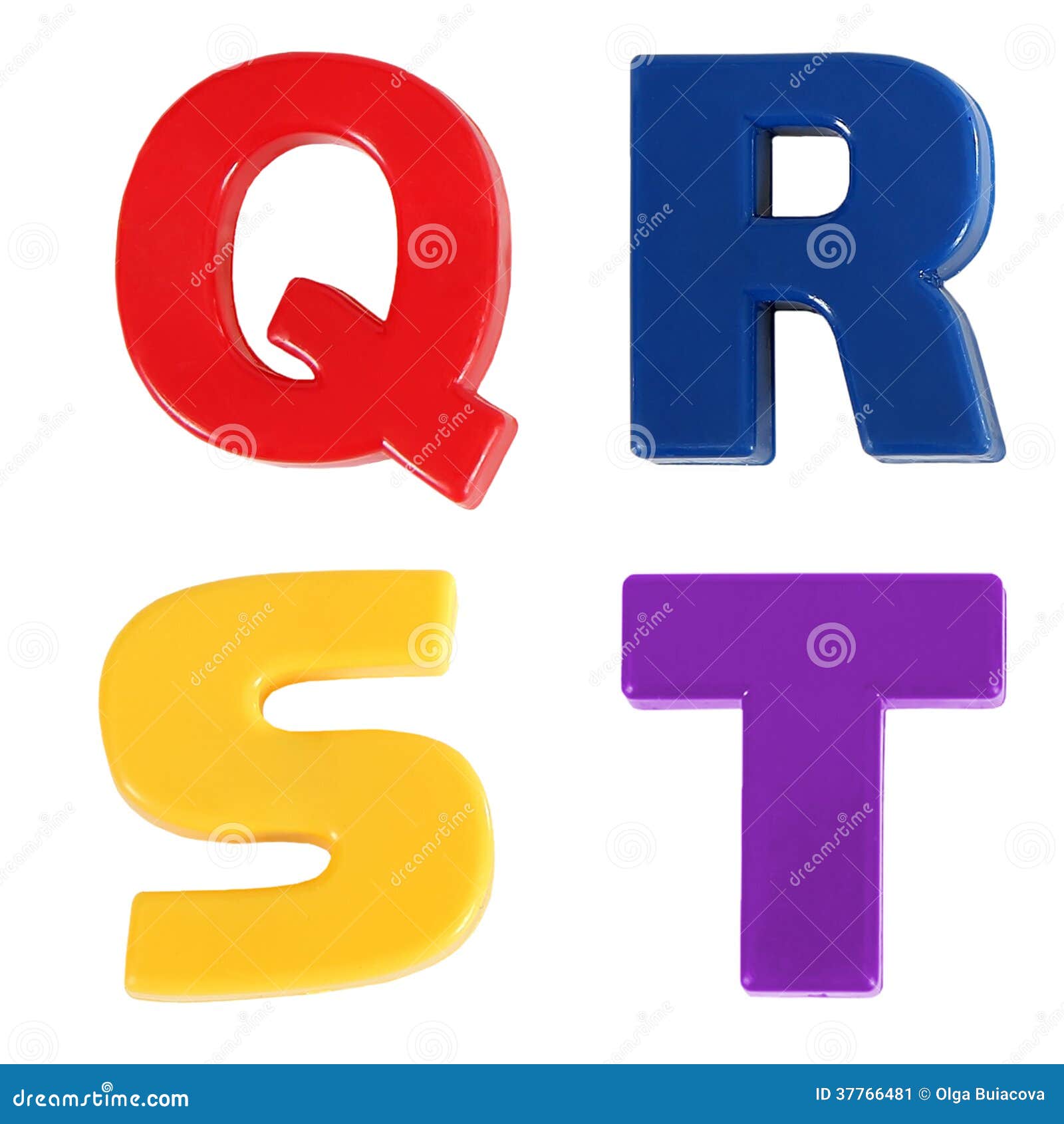 Four Letters Written in Multicolored Plastic Kids Letters Stock Image ...