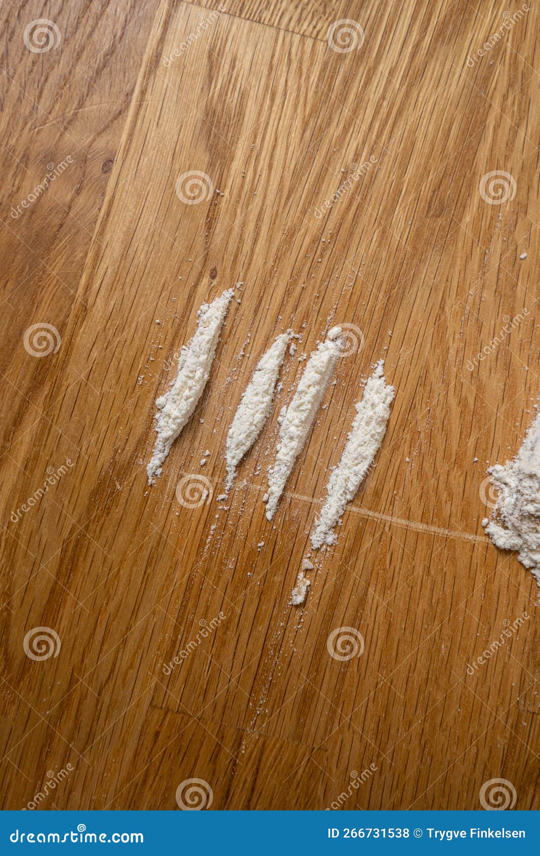 Four Lines of White Fine Flour on a Wooden Table.. Stock Photo - Image ...